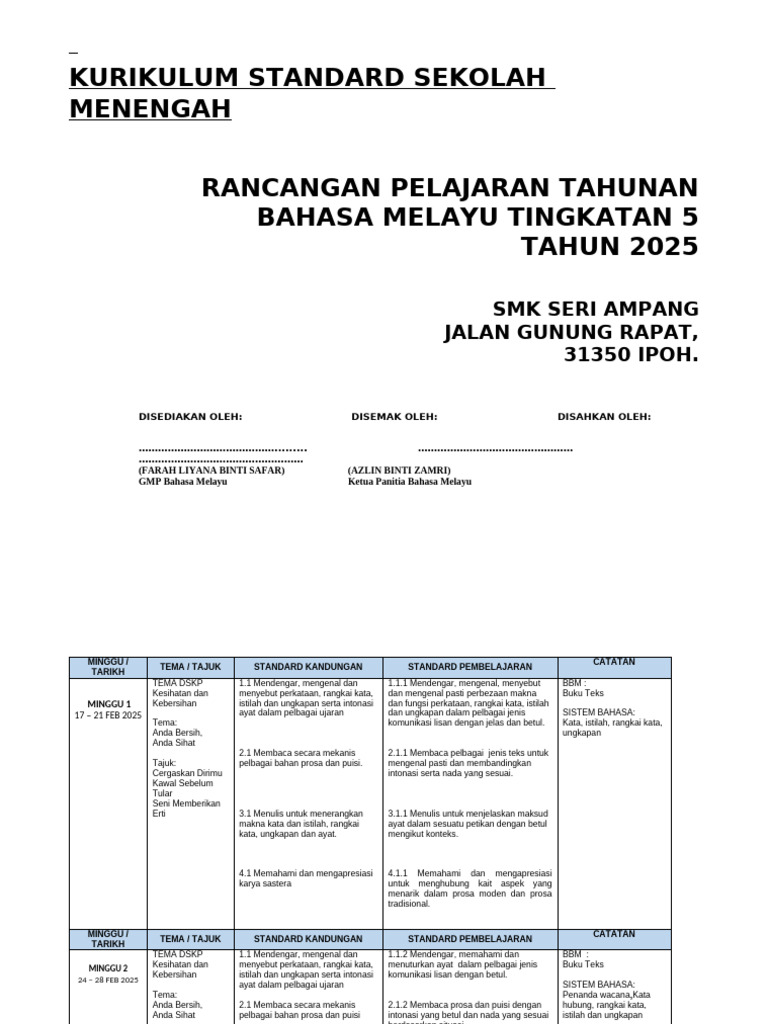 RPT BM T5 2025 | PDF