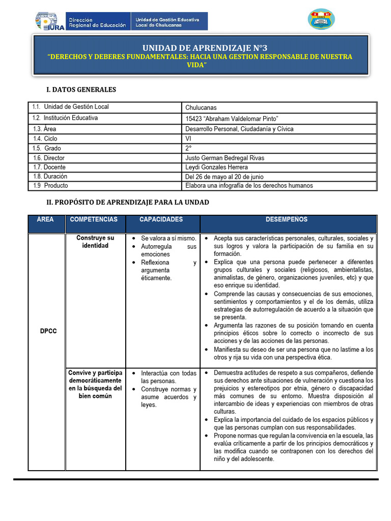 UNIDAD_DE_APRENDIZAJE_03_(DPCC_2°) | PDF | Aprendizaje | Derechos humanos