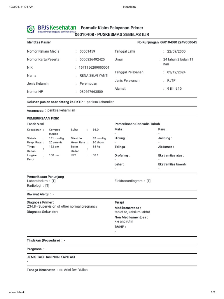 Contoh FKPP Healthical | PDF