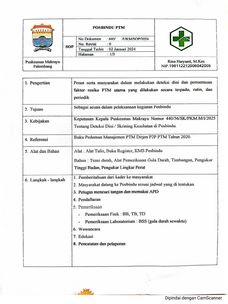 SOP Posbindu PTM | PDF