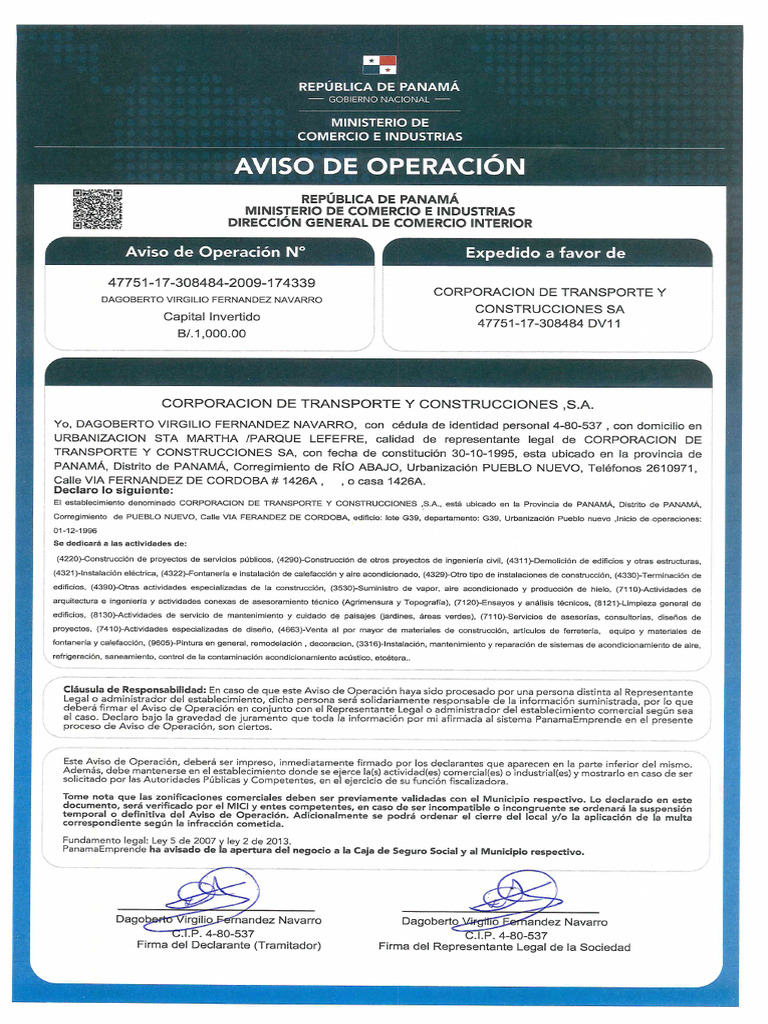 Aviso de Operacion | PDF