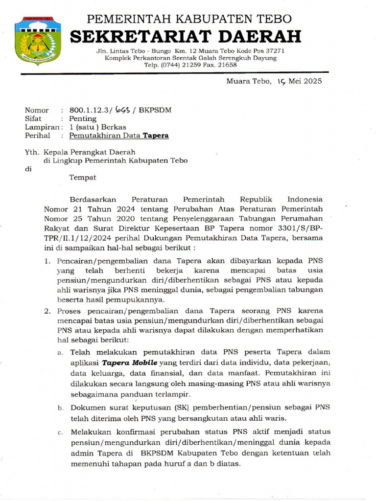 Pemutakhiran Data Tapera | PDF