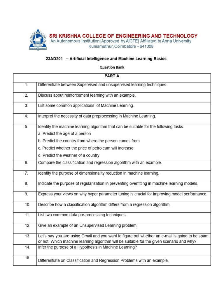 Question Bank AIML - CIA 2 | PDF | Machine Learning | Support Vector Machine