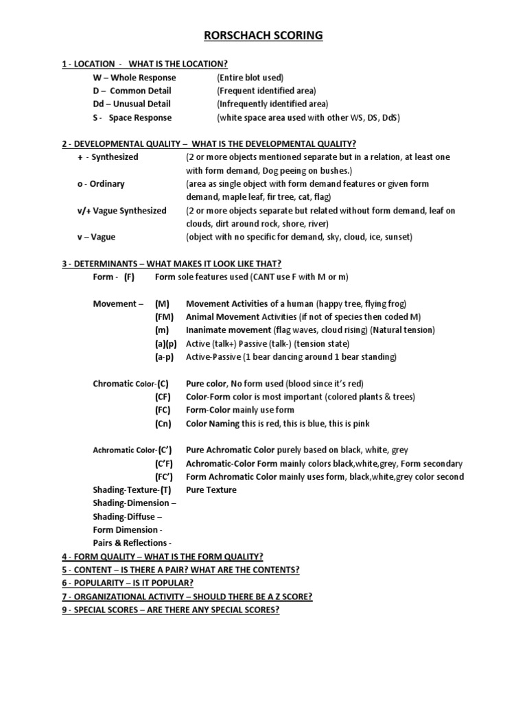 Rorschach Scoring Guide | PDF
