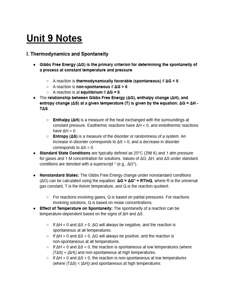 Student AP Exam Review by Units | PDF | Gibbs Free Energy | Redox