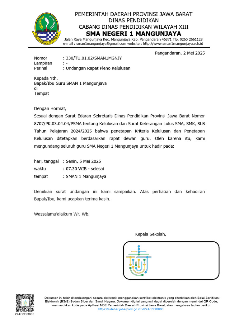 SURAT BIASA Undangan Rapat Pleno Kelulusan 02052025 133840688 05970a25 Signed | PDF