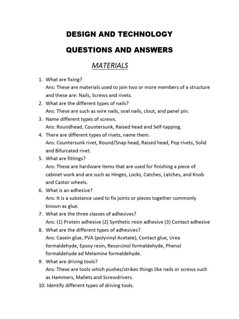 Design and Technology Q&A Guide | PDF | Adhesive | Force