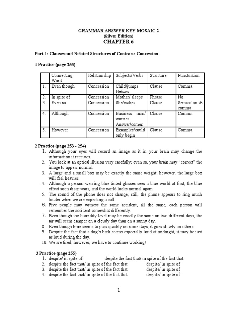 Chap 6 - Grammar Answer Key Mosaic 2 | PDF | Clause | Blood