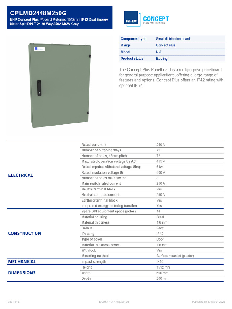 CPLMD2448M250G AU Concept Plus Panelboard Dual Metering Datasheet | PDF ...