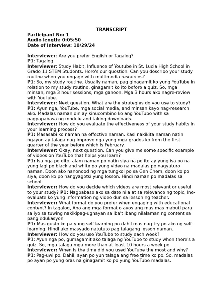 TRANSCRIPT Participant 1 | PDF