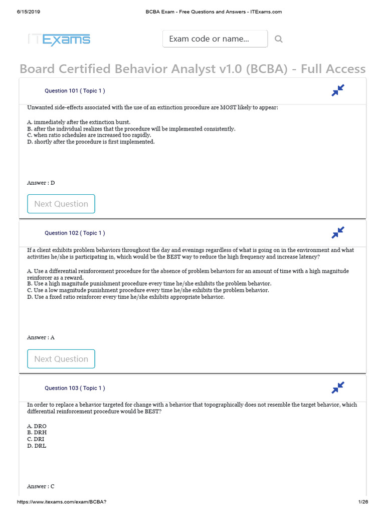 BCBA Exam - Free Questions and Answers - ITExams - Com II | PDF ...