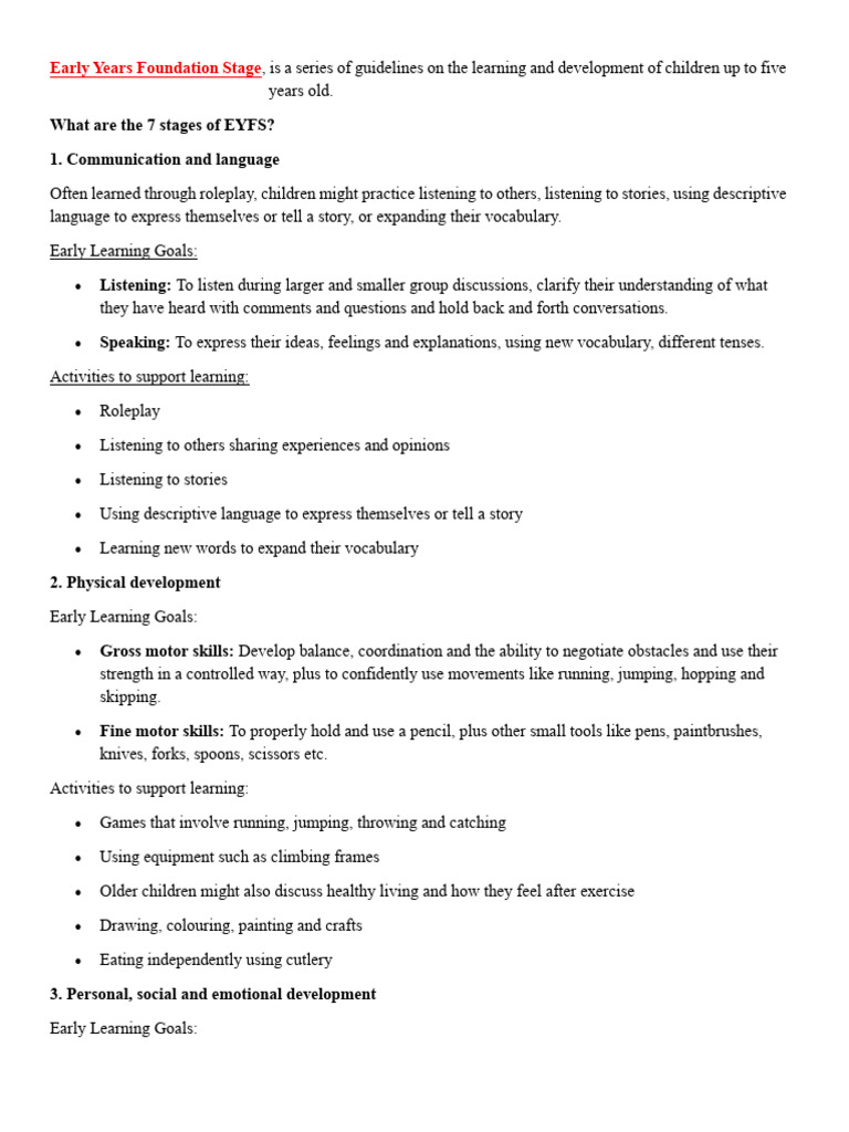 Early Years Foundation Stage | PDF | Learning | Preschool