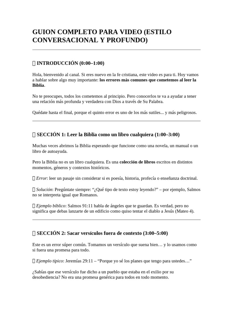 Guion Completo para Video You Tube | PDF | Biblia | Salmos