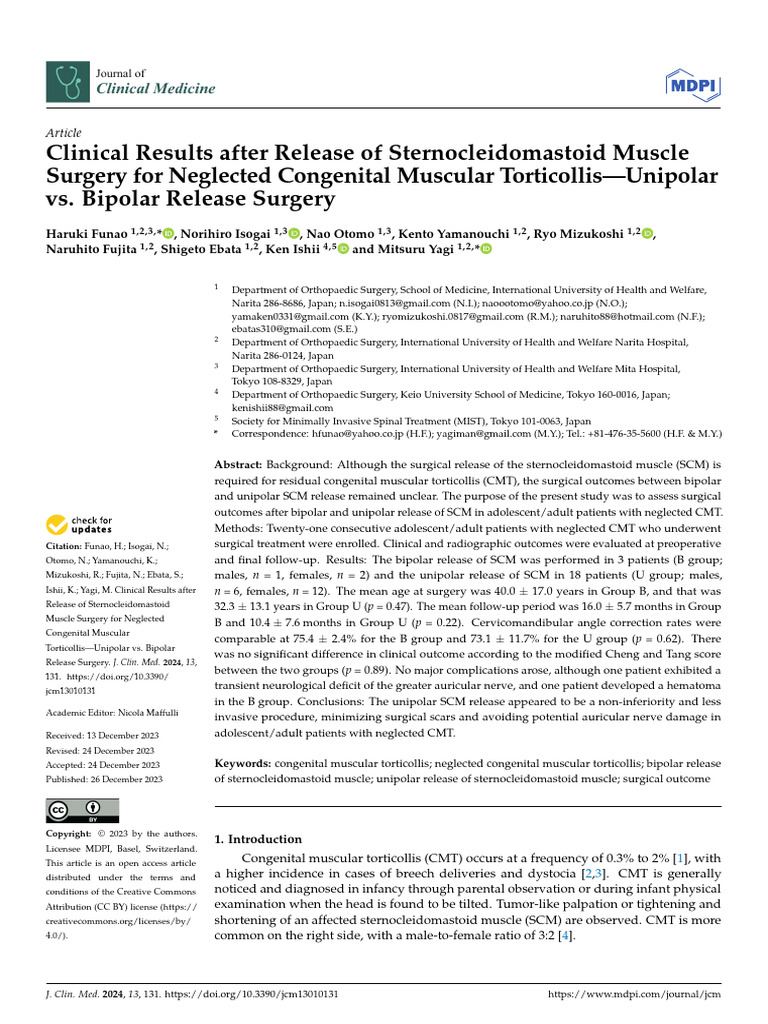 Clinical Results After Release of Sternocleidomastoid Muscle Surgery ...