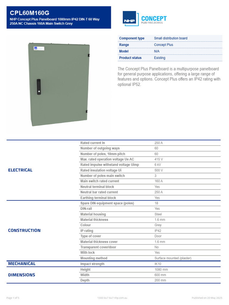CPL60M160G-AU-Concept-Plus-Panelboard-Datasheet | PDF | Switch | Door