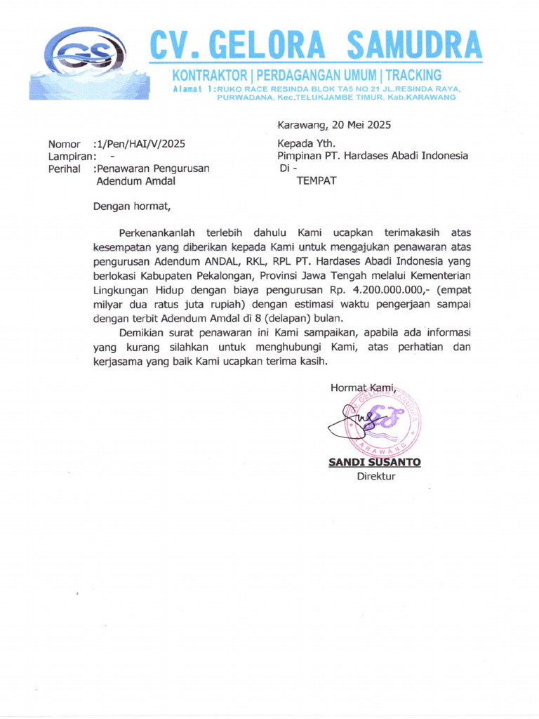 Surat Penawaran Adendum Amdal PT - Hai | PDF