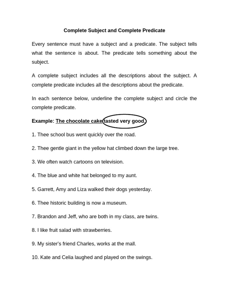 Complete Subject and Complete Predicate To Print | PDF