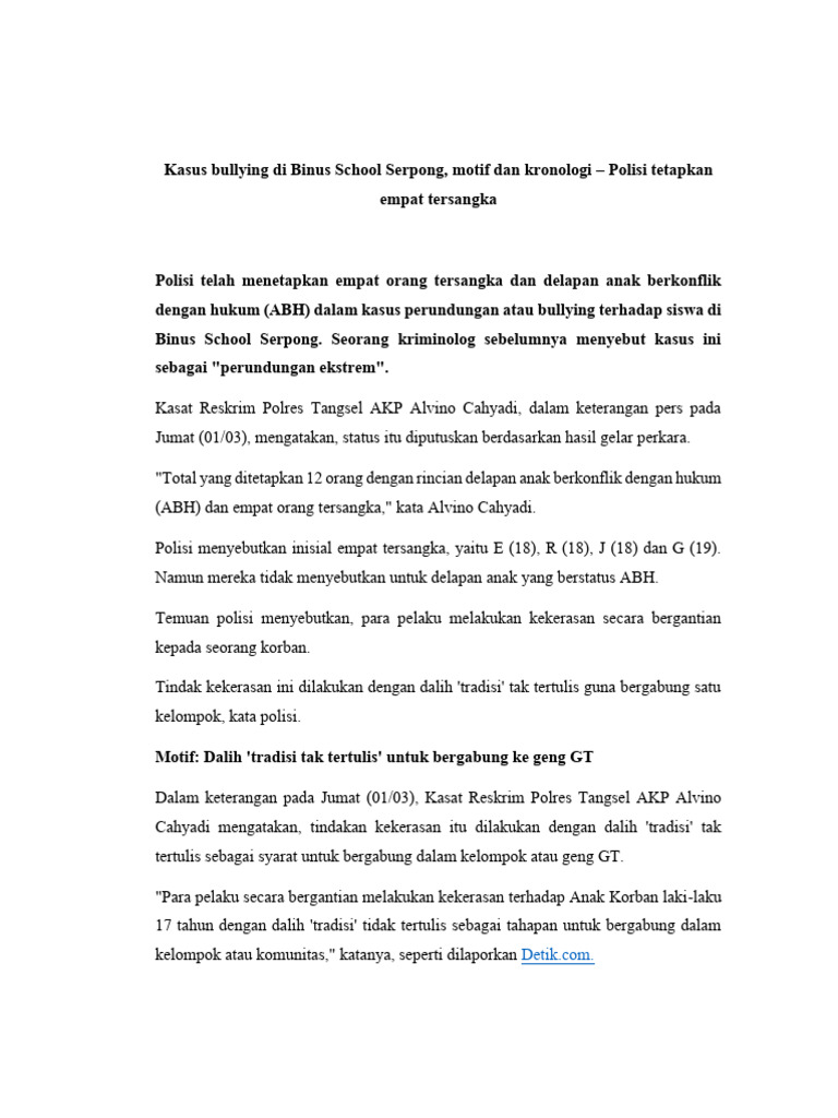 Kasus Bullying Di Binus School Serpong | PDF