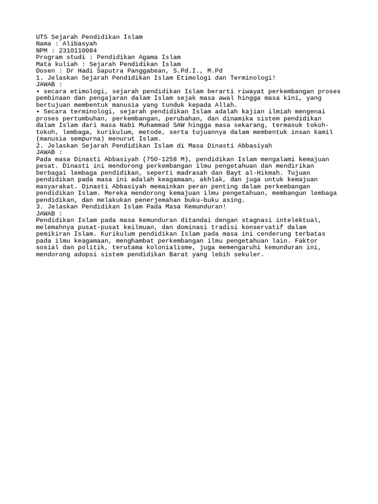 Uts Sejarah Pendidikan Islam | PDF