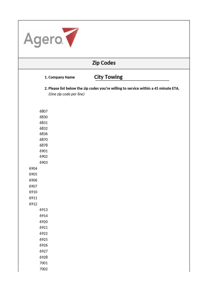 Agero - Zip Codes - Template 2 | PDF | New Jersey