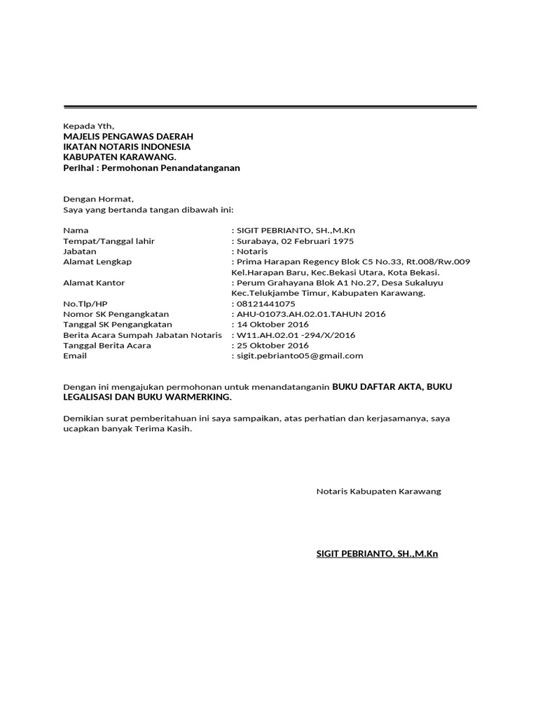 Surat Permohonan Penandatanganan MDP | PDF