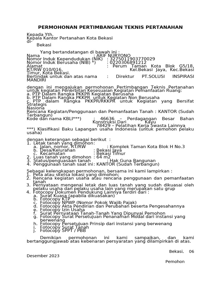 PERMOHONAN PTP PKKPR (1) (1) | PDF