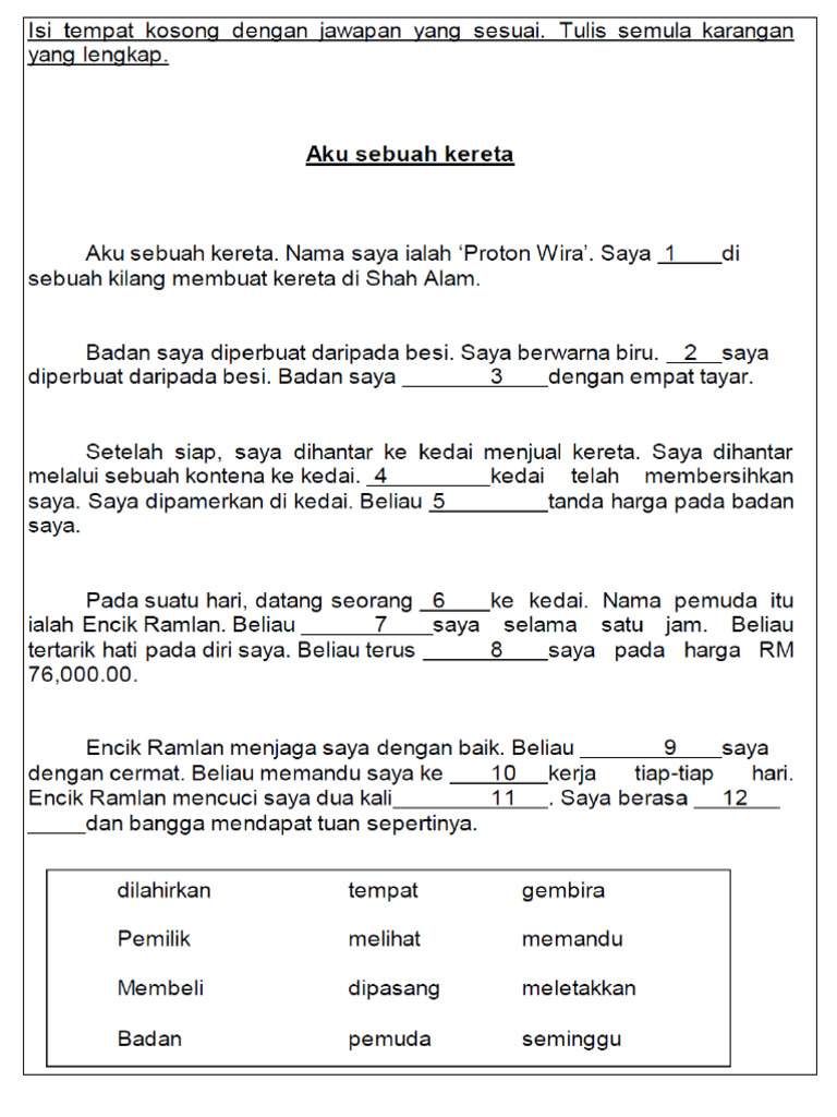 Aku Sebuah Kereta Karangan Pdf