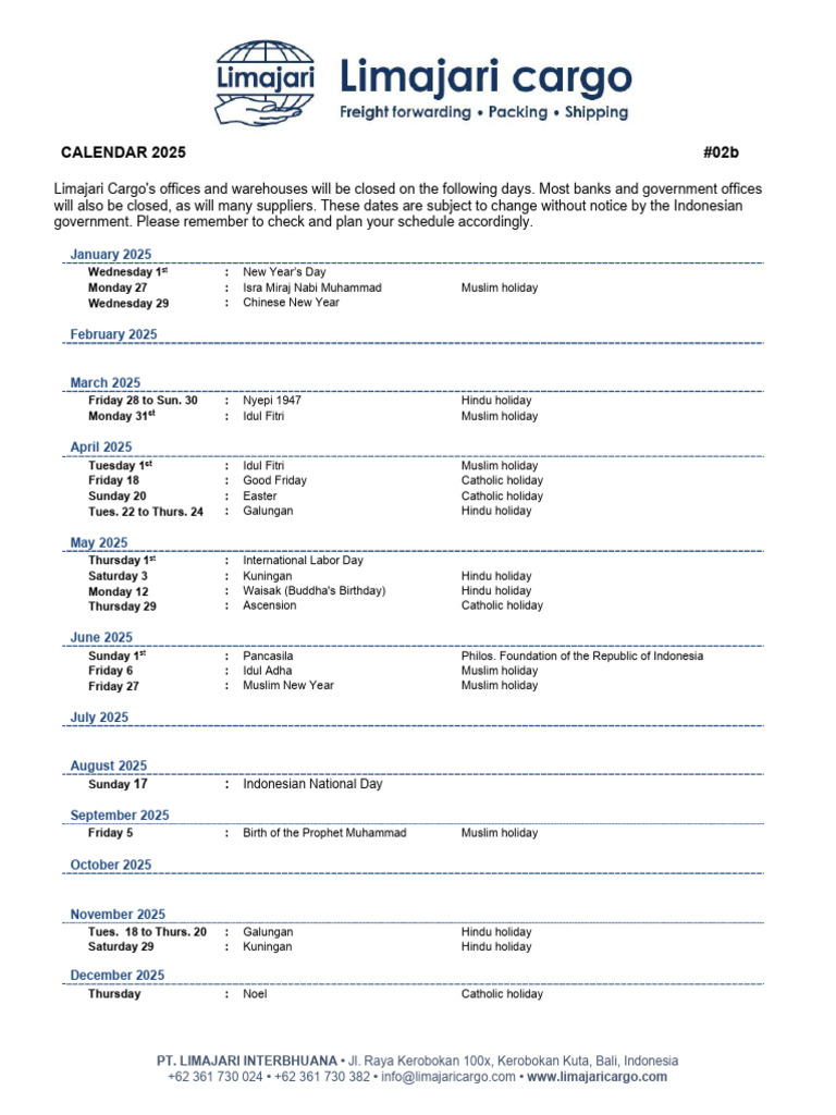 02b-Info Calendrier 2025 En | PDF