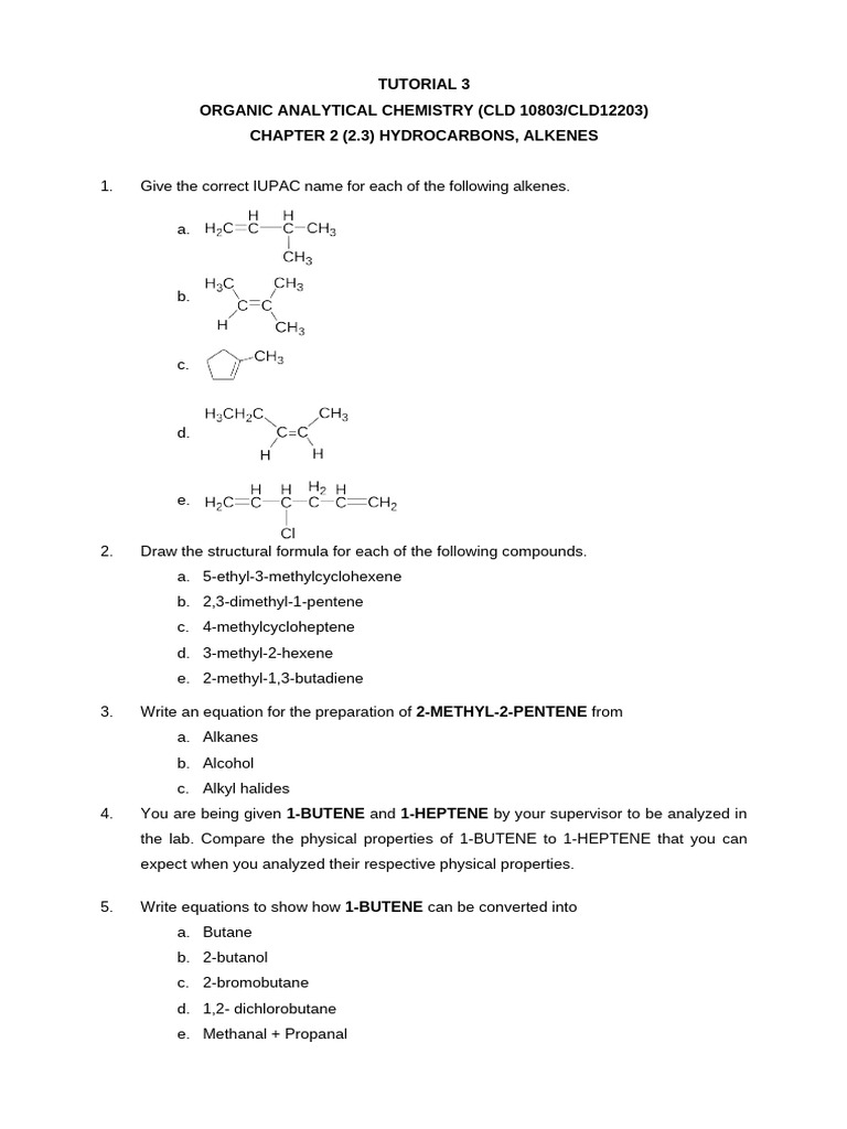 Tutorial 3_Alkene | PDF
