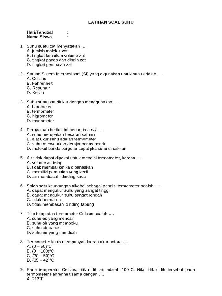 Latihan Soal Suhu | PDF
