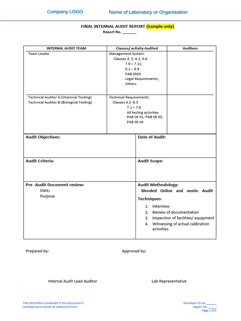 Internal Audit Report Template | PDF | Audit | Internal Audit