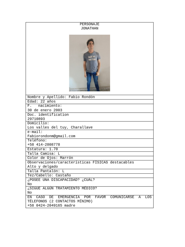 Ficha de Personajes (El Caso) | PDF