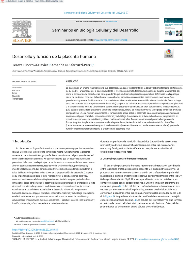 Human Placental Development and Function - En.es | PDF | Placenta | Feto