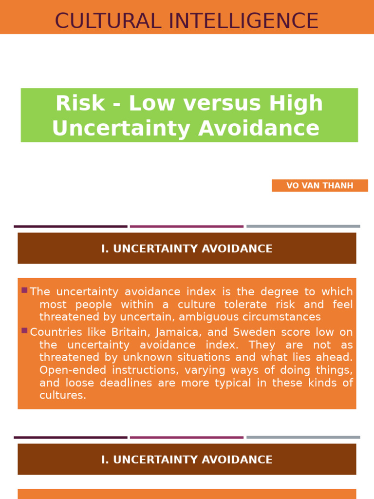 LECTURE5 - Risk - Low Versus High Uncertainty Avoidance | PDF ...
