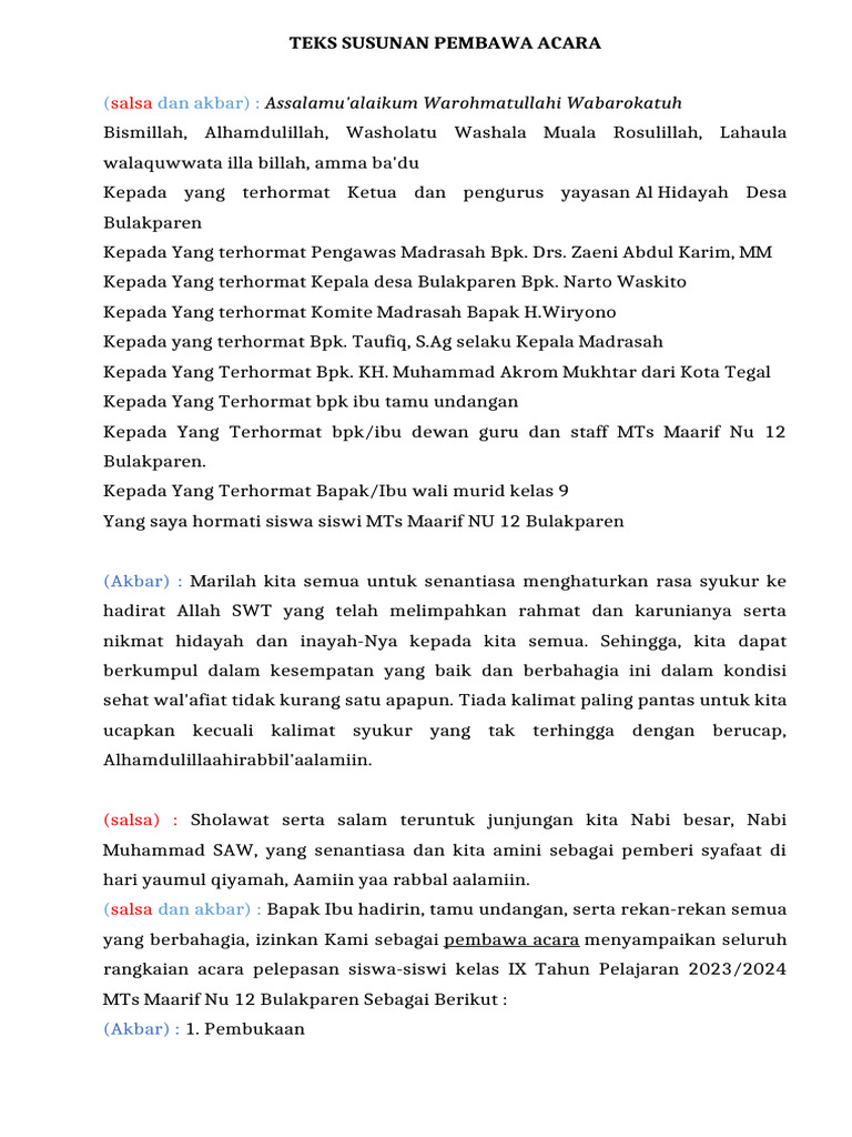 Teks Susunan Pembawa Acara | PDF