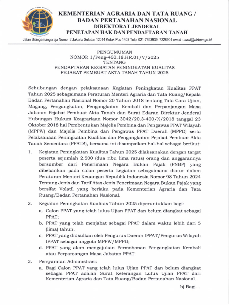 Pengumuman Ppat 2025 | PDF