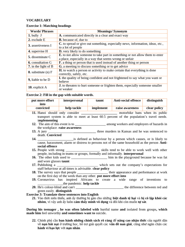 Vocabulary Exercises for Language Learning | PDF | Crimes | Crime ...