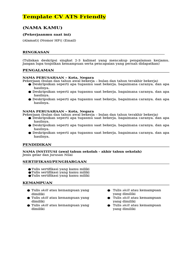 Template CV Dan Contoh CV Mutiara | PDF