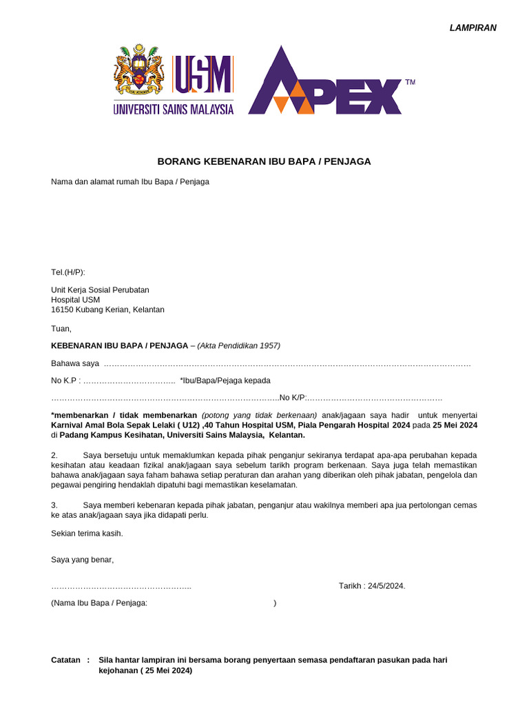 Borang Kebenaran Ibu Bapa Usm | PDF