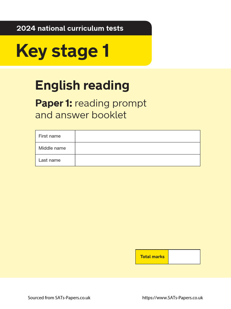 Ks1 English 2024 Reading Paper 1 Reading Answer Booklet | PDF | License ...