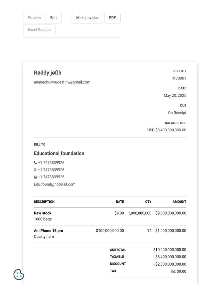 Invoice Simple - Preview Estimate INV0001 - John Doe | PDF