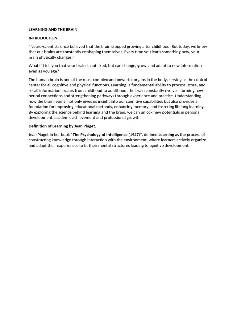 LEARNING AND THE BRAIN INTRO | PDF