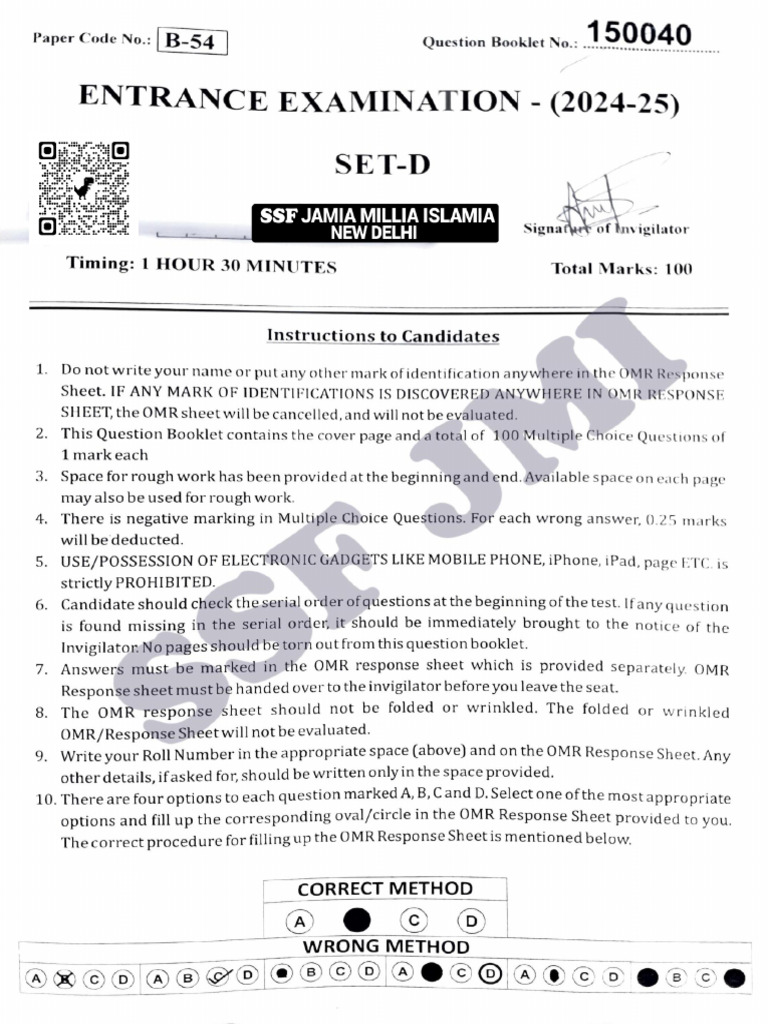 B54 BSC Mathematics 2024 - SSF JMI | PDF