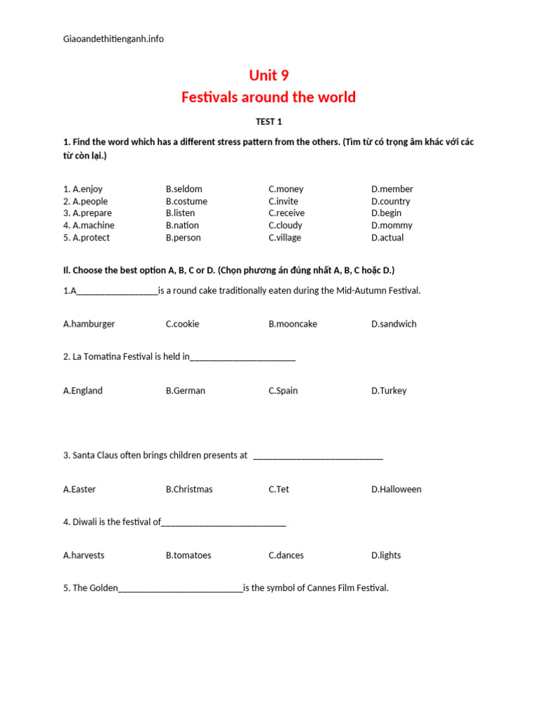 Đề Ktra t.anh 7 Unit 9 | PDF | Halloween