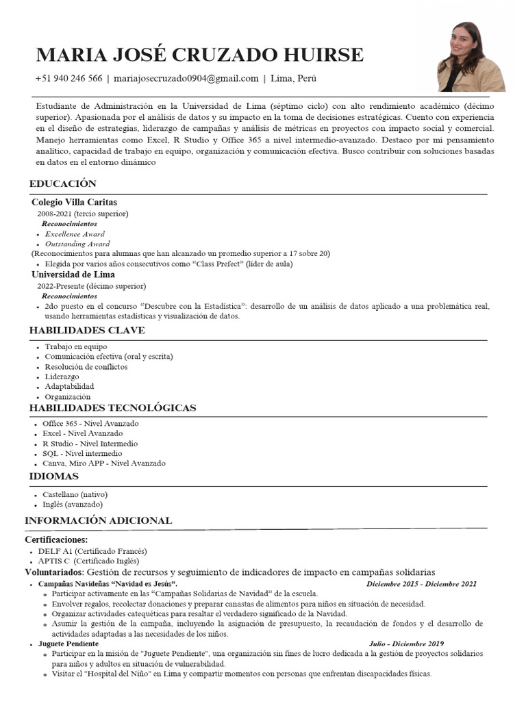 CV Maria José Cruzado H | PDF | Presupuesto | Marketing