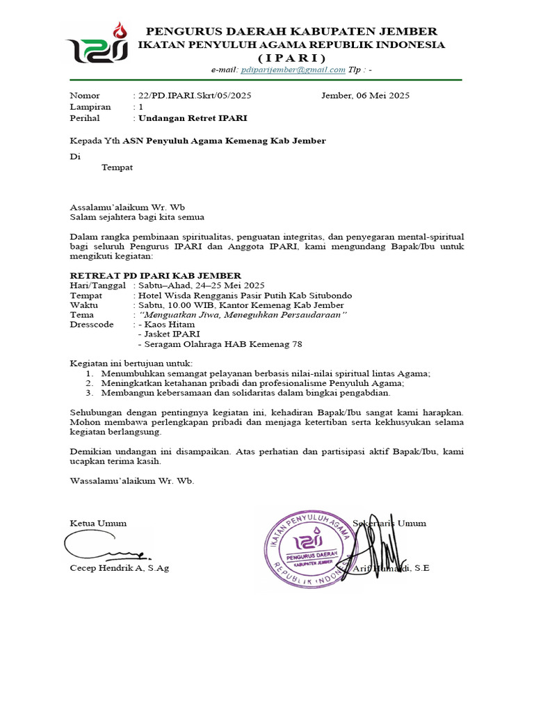 Undangan Retret IPARI 2025 | PDF