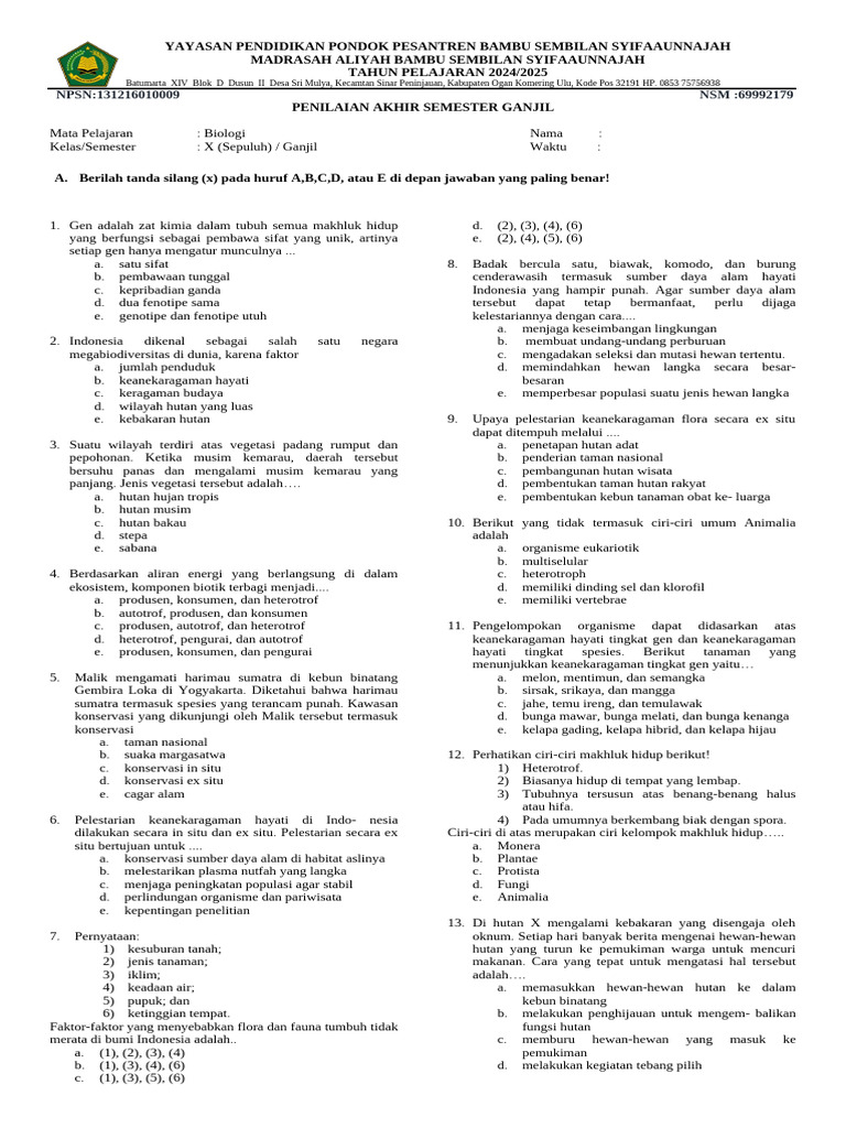 Soal Biologi Kelas X | PDF