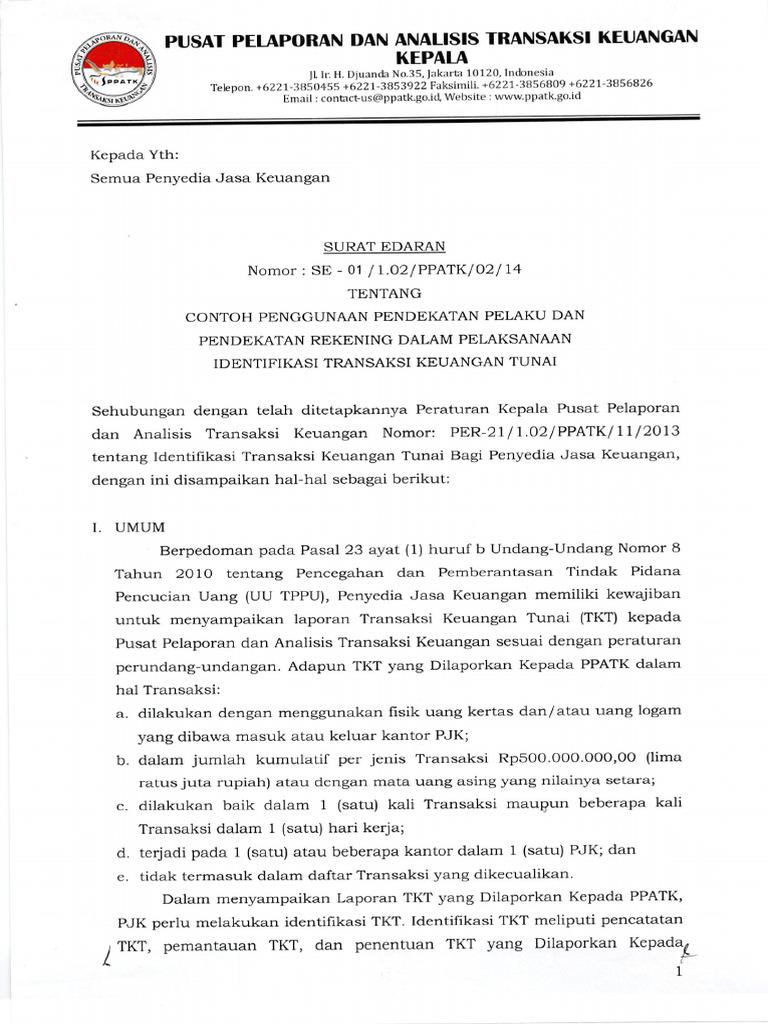 2014 - Se Ppatk - 01 - CTH Identifikasi TKT | PDF