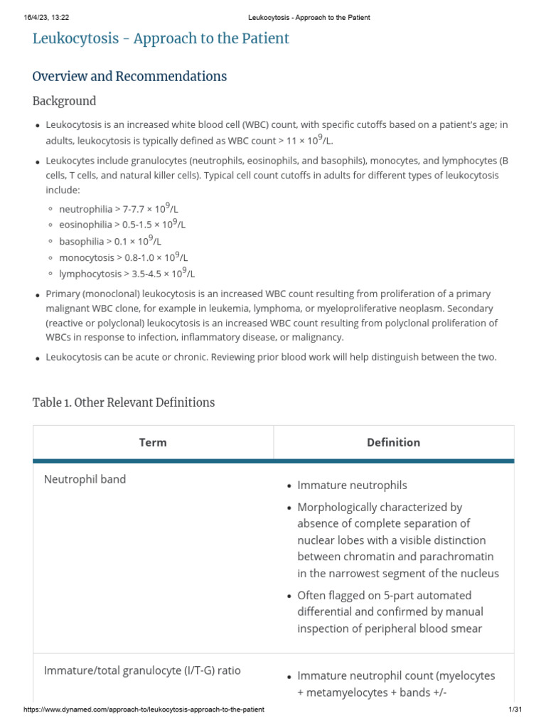 1 Leukocytosis - Approach to the Patient | PDF | White Blood Cell | Immune System