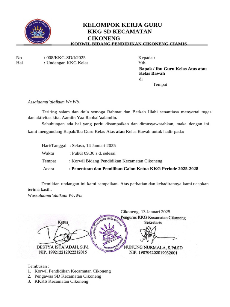 Surat Undangan KKG Bulan Januari 2025 | PDF